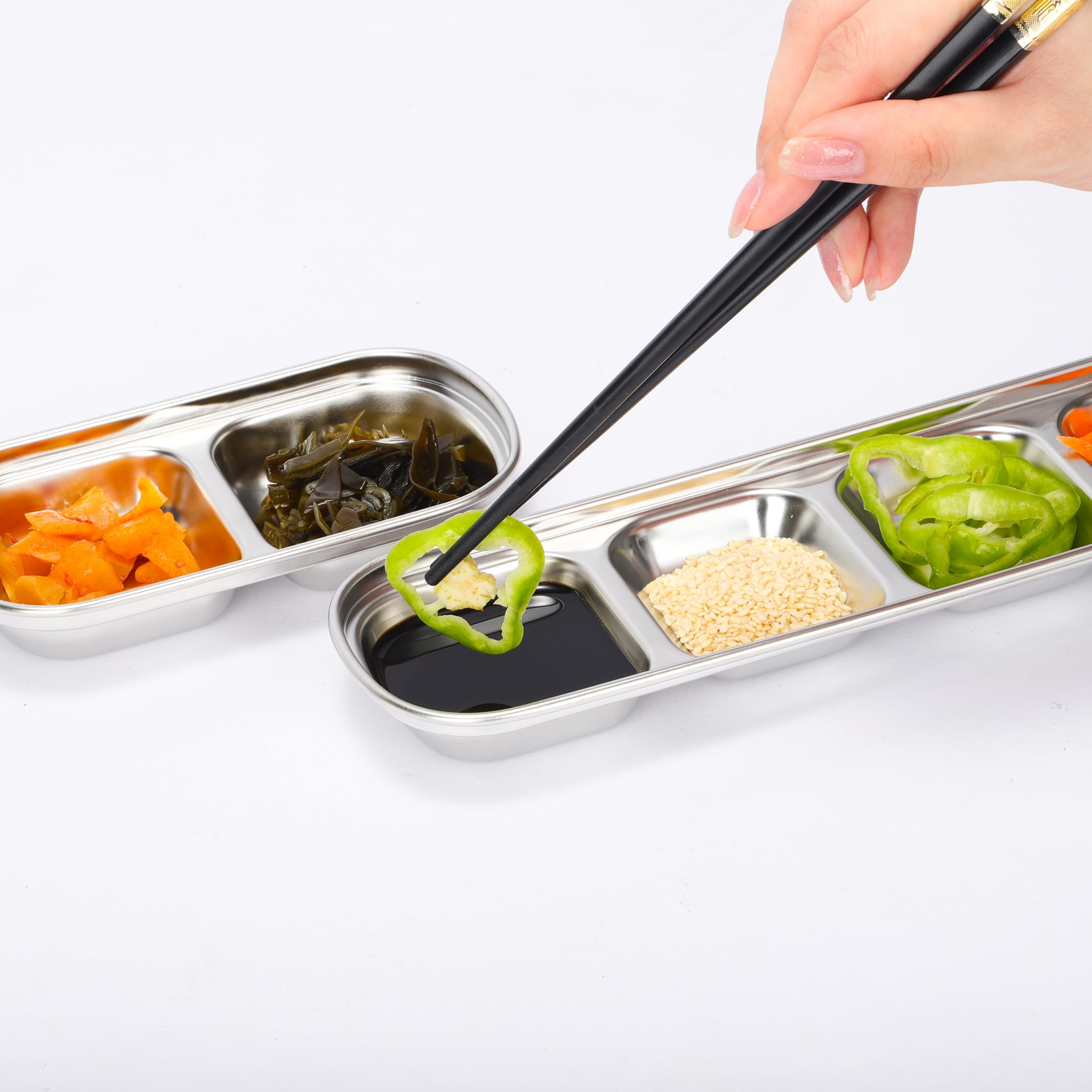 drizzle Sauce Dish Stainless Steel Soy Tomato Sauce Salt Vinegar Sugar Spices Flavor Condiment Dip Bowls Korean BBQ Home Kitchen Plates