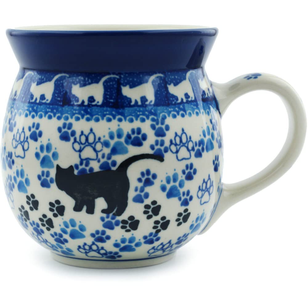 Polish Pottery Bubble Mug 16 oz made by Ceramika Artystyczna (Boo Boo Kitty Paws Theme)