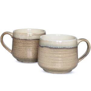 bosmarlin large ceramic wide coffee latte mug set of 2, 18 oz, big stoneware tea cup for office and home, dishwasher and microwave safe (brown grey, 2)