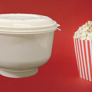 APSI Store Kernel Katcher Popcorn Bowl Set - Popcorn Sifter Shaker Kernel Catcher and Separator, Large and Reusable With Lid, Dishwasher Safe, Recycled Plastic with Handle (White Granite)