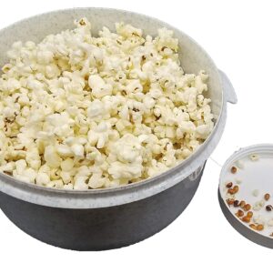 APSI Store Kernel Katcher Popcorn Bowl Set - Popcorn Sifter Shaker Kernel Catcher and Separator, Large and Reusable With Lid, Dishwasher Safe, Recycled Plastic with Handle (White Granite)