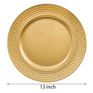 Nicunom 12 Pack Gold Charger Plates, 13 Inch Round Charger Plates with Hammered Rim, Plastic Charger Plate for Wedding Dinner Party Event Decoration