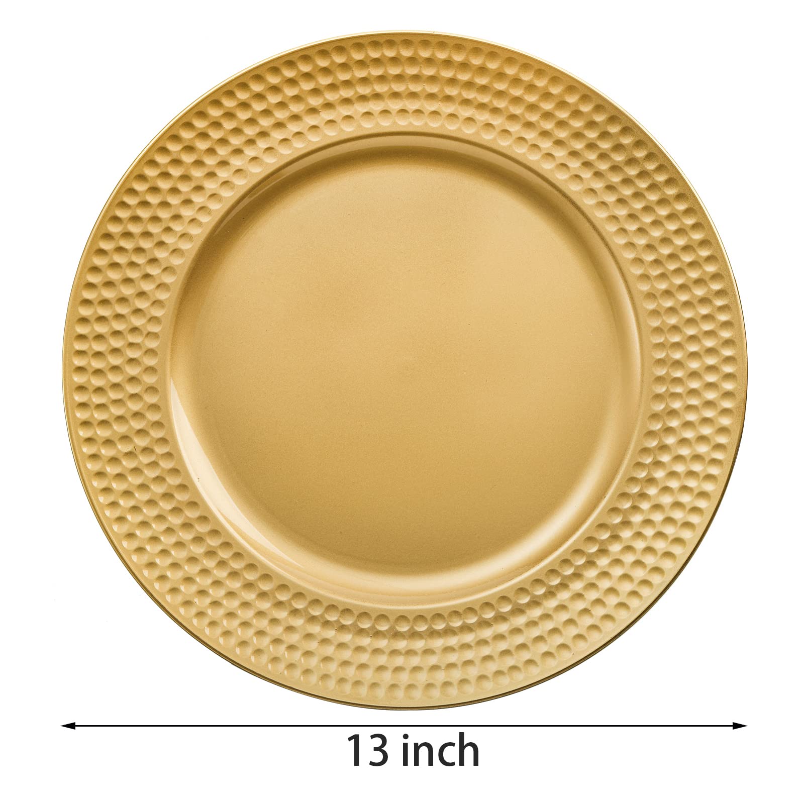 Nicunom 12 Pack Gold Charger Plates, 13 Inch Round Charger Plates with Hammered Rim, Plastic Charger Plate for Wedding Dinner Party Event Decoration