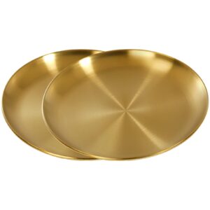 TOPZEA 4 Pack 304 Stainless Steel Dinner Plates, 9 Inch Gold Metal Salad Snack Plate Reusable Kitchen Dinnerware, Food Serving Platter Round Appetizer Dishes for Restaurant, Camping, Picnic