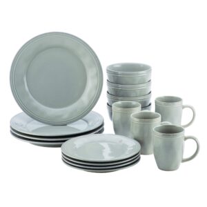 rachael ray cucina dinnerware 16-piece stoneware dinnerware set, sea -salt grey