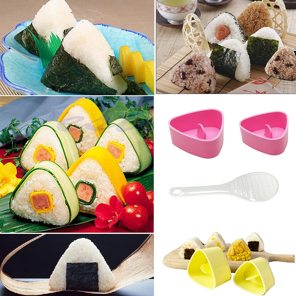 Triangle Onigiri Sushi Mold Press Molds, HiYi Non Stick Sushi Making Kit, 1 Each Large & Small DIY Rice Ball Maker Mold Sets, Sushi Bento Nori Seaweed Kitchen Rice Ball Mold DIY Kitchen Gadget, Yellow