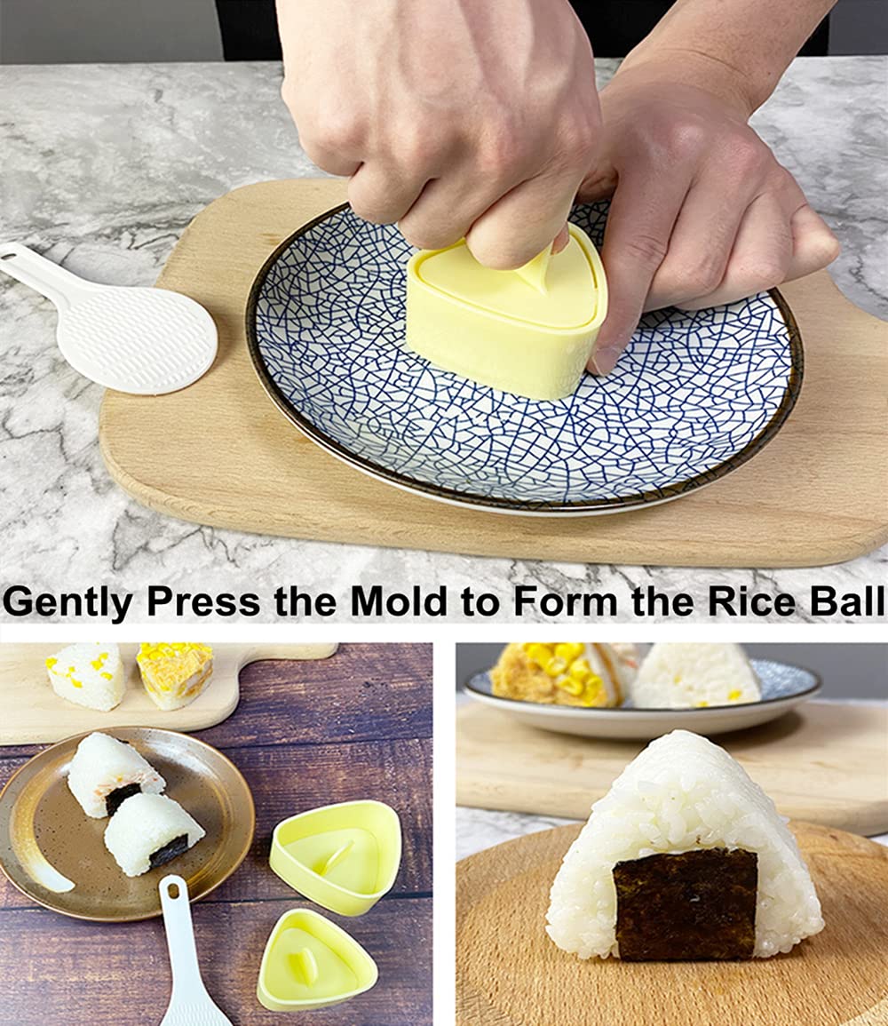 Triangle Onigiri Sushi Mold Press Molds, HiYi Non Stick Sushi Making Kit, 1 Each Large & Small DIY Rice Ball Maker Mold Sets, Sushi Bento Nori Seaweed Kitchen Rice Ball Mold DIY Kitchen Gadget, Yellow