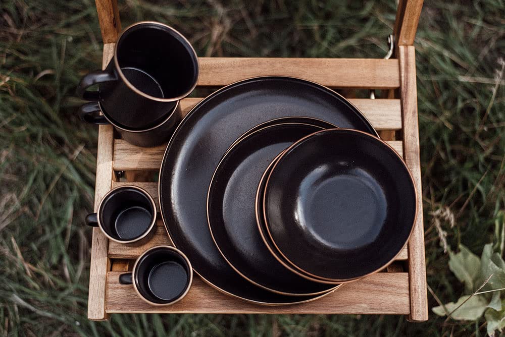 Barebones Enamel Bowls- Dishes Set of 2- Formal Enamel Bowl and Enamelware Set for Camping and Everyday Use- Charcoal