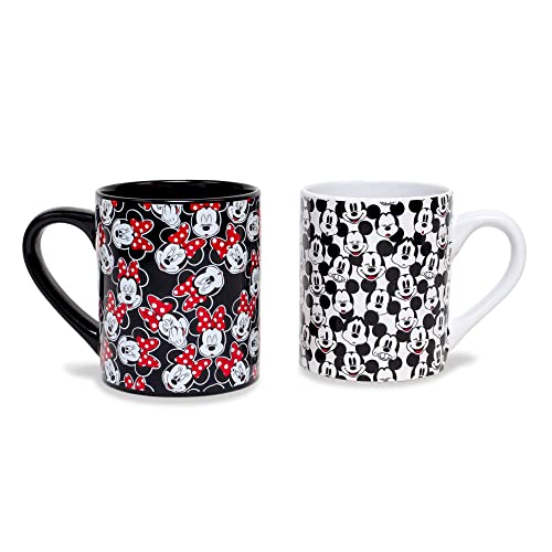 Disney Mickey and Minnie Classic Allover Faces Ceramic Mugs | Set of 2