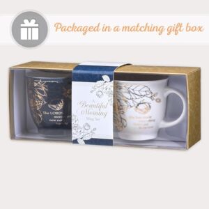 Christian Art Gifts Ceramic Coffee/Tea Mug Set for Women | A Beautiful Morning Ecclesiastes/Lamentations Bible Verse Mug Set | Boxed Set/2 Coffee Cups