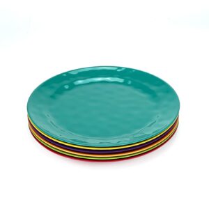 6-Piece 100% Melamine Dinner/Lunch Plate Set,10inch Round Melamine Salad Plates Picnic Plates for Holiday Home Party,Break-resistant and Lightweight,Hammered Finish,BPA Free,Multicolor