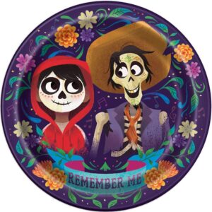 unique multicolor disney coco round dinner plates (9") 8 count - vibrant, fun, & durable, perfect for kids parties & disney themed celebrations