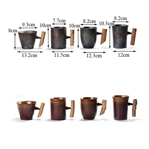 Rewhey Japanese-style Vintage Ceramic Coffee Mug Tumbler Rust Glaze Tea Milk Beer Mug with Wood Handle Water Cup Home Office Drinkware (Style-2 B)