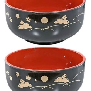 JapanBargain 2943, Soup Bowls Japanese Plastic Bowls Cereal Bowl Rice Bowl, Bunny and Moon Pattern, Made in Japan, 5-inch, 2 Pack