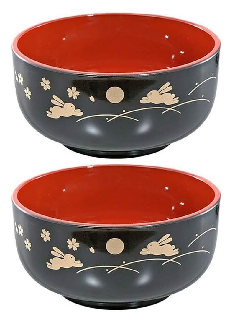 JapanBargain 2943, Soup Bowls Japanese Plastic Bowls Cereal Bowl Rice Bowl, Bunny and Moon Pattern, Made in Japan, 5-inch, 2 Pack