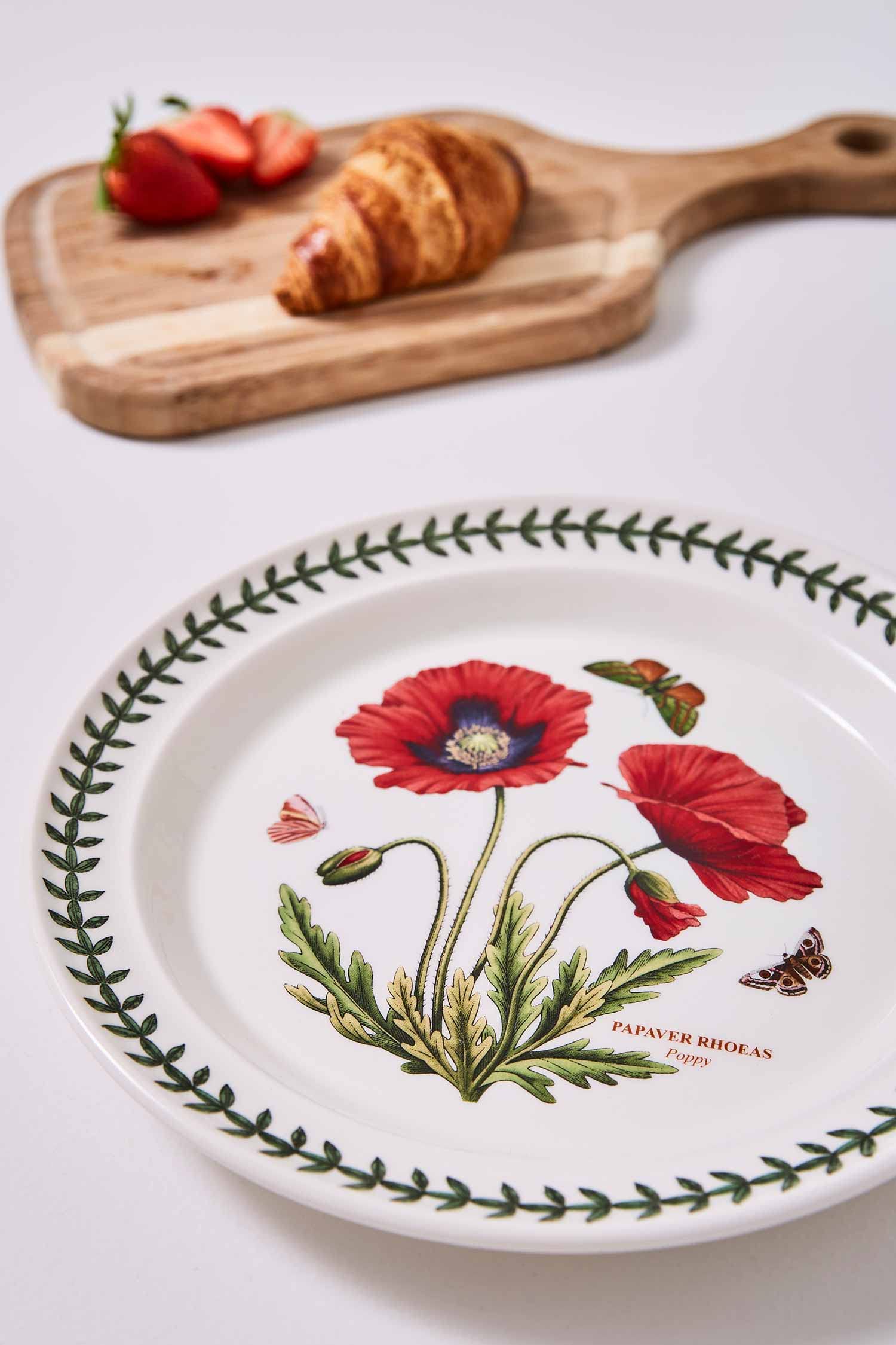 Portmeirion Botanic Garden Collection Coupe Plate | 6 Inch Round Plate with Poppy Motif | Made from Porcelain | Dishwasher, Freezer, and Microwave Safe