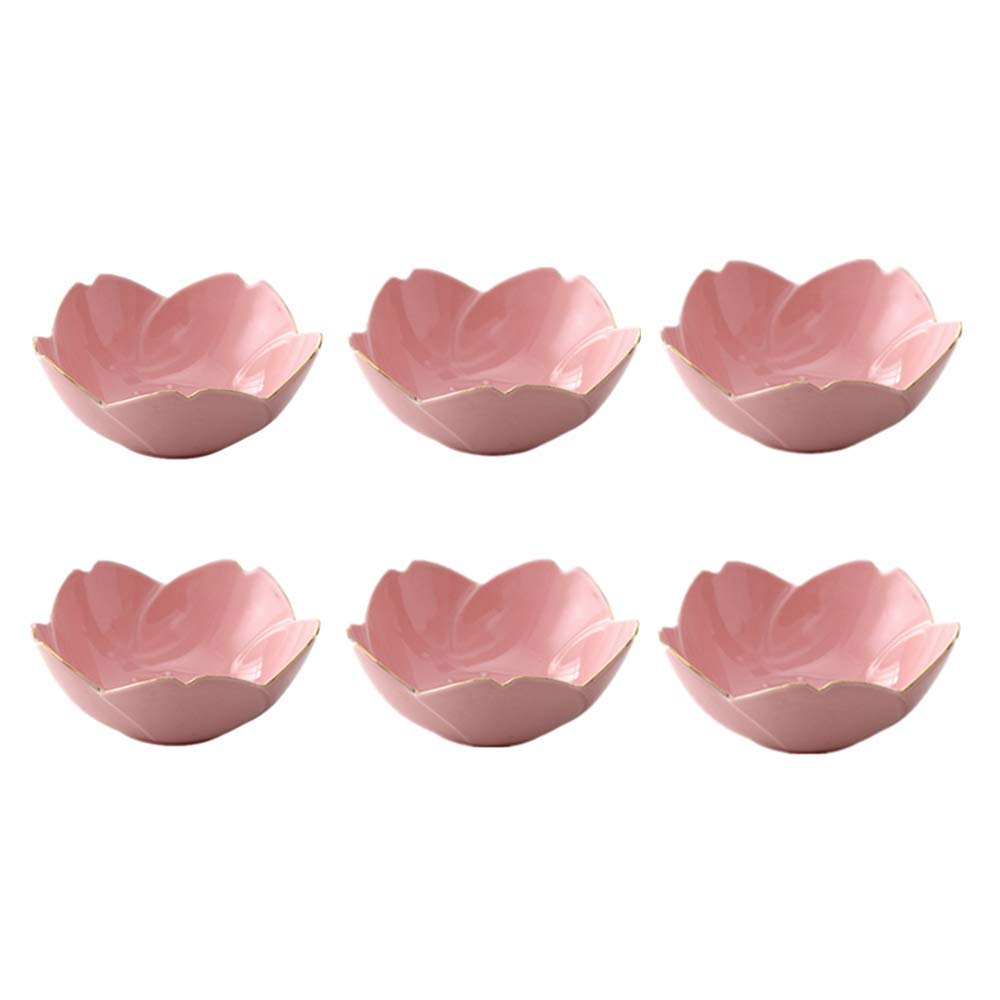 XIGUI Japanese Style Soy Sauce Dishes set of 6, Cherry Blossom Porcelain Sauce Dish Seasoning Dish Sushi Soy Dipping Bowl Dessert Bowl Appetizer Plates Serving Dish for Kitchen Home (Pink)