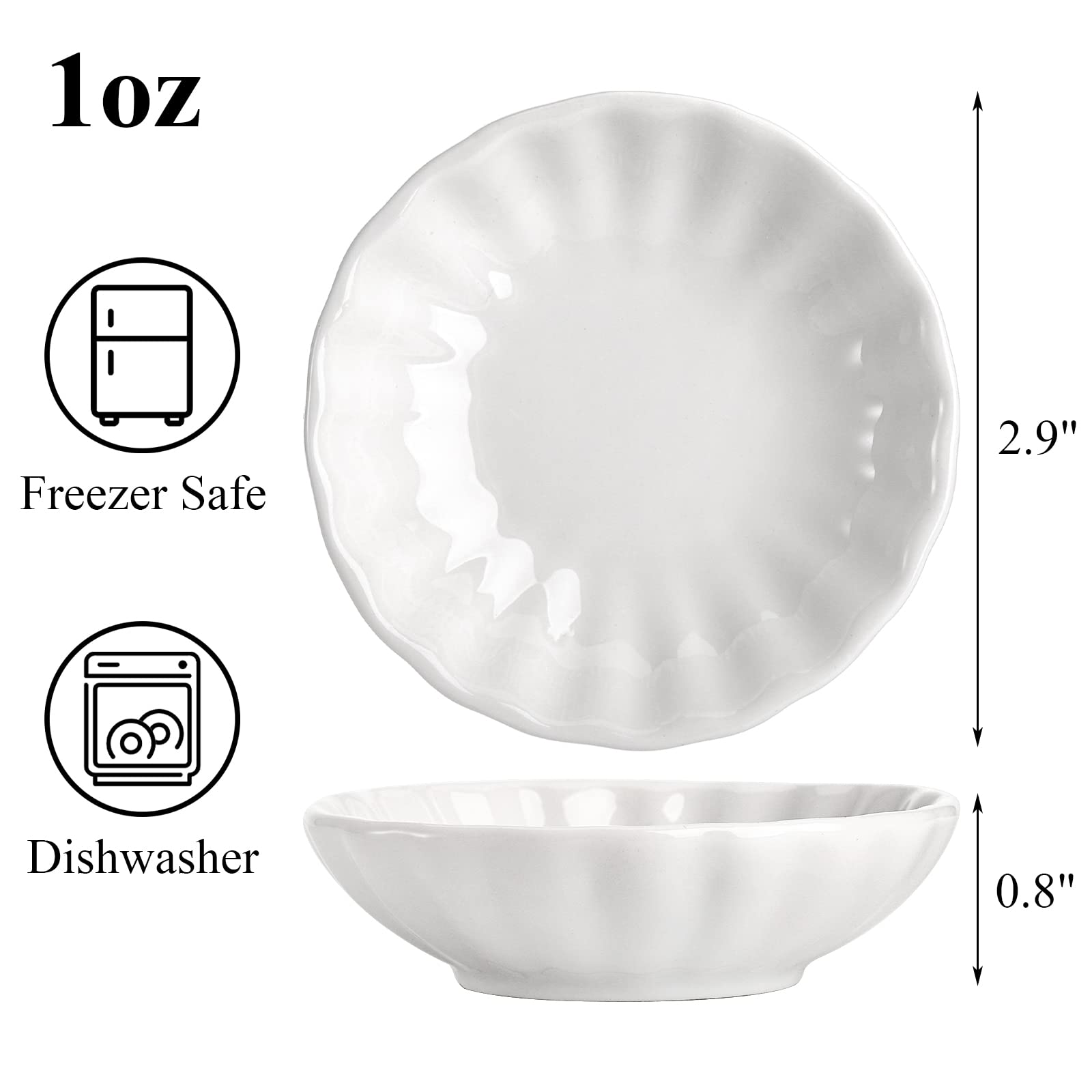 Hiceeden 20 Pack 2.9 Inch Soy Sauce Dish, Ceramic Pinch Bowl 1 Oz, Mini Porcelain Dipping Bowl Plate for Side Dishes, Condiment, Sushi, Ketchup, Appetizer