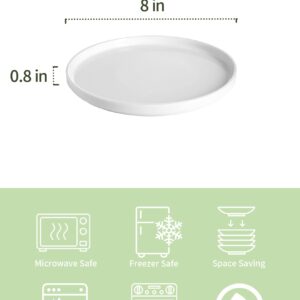 Onniyor Porcelain Dinner Plates Set, Round Dessert Salad Plates, 8 inch Serving Dishes, Scratch Resistant Flat Plates, Microwave, Oven, and Dishwasher Safe, Set of 6, White