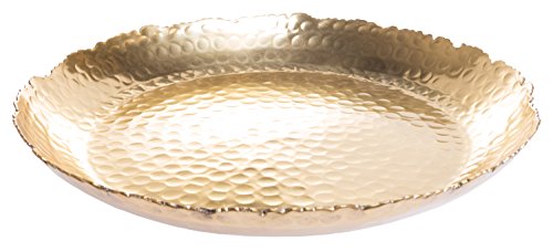 Red Co. Golden Round Hammered Metal Decorative Serving Tray with Jagged Rim – 13”