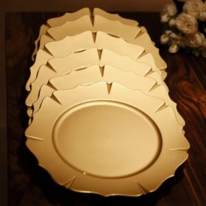 Spsyrine Gold Charger Plates, 13 Inch Metallic Scalloped Chargers for Dinner Plate Set of 6, Decorative Plastic Plate Chargers for Party, Wedding, Baby Shower, Anniversary, Thanksgiving Ect.