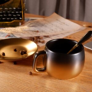 lavekywasa European Style Tea Coffee Cup Set Black Gold Gradual Vintage Ceramic Cup Coffee Mug With Spoon&Saucer Set Used for Latte, Americano, Cappuccino, Tea, Beer (4 pack)