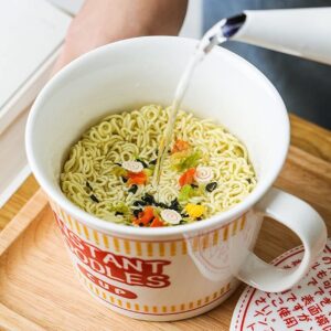 YULINJING Instant Noodle Bowl Creative Instant Noodle Ceramic Cup Bowl with Cover Bento Box Student Lunch Box Instant Noodle Bowl Soup Bowl Set