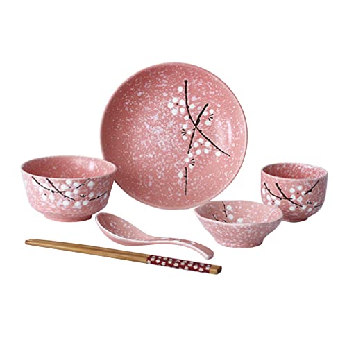 BESTONZON 6pcs Japanese Ceramic Tableware Set Household Ceramic Dinnerware Set (Pink)