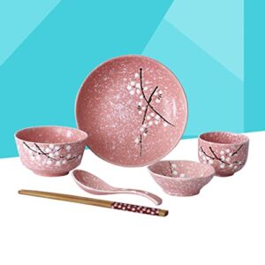 BESTONZON 6pcs Japanese Ceramic Tableware Set Household Ceramic Dinnerware Set (Pink)