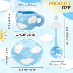 Ceramic Cloud Mug with Saucer Spoon Cute Irregular Coffee Mugs Sets 9 Oz/ 250 ml Aesthetic Cloud Coffee Mugs for Tea Coffee Milk Office Home Gifts, Dishwasher and Microwave Safe