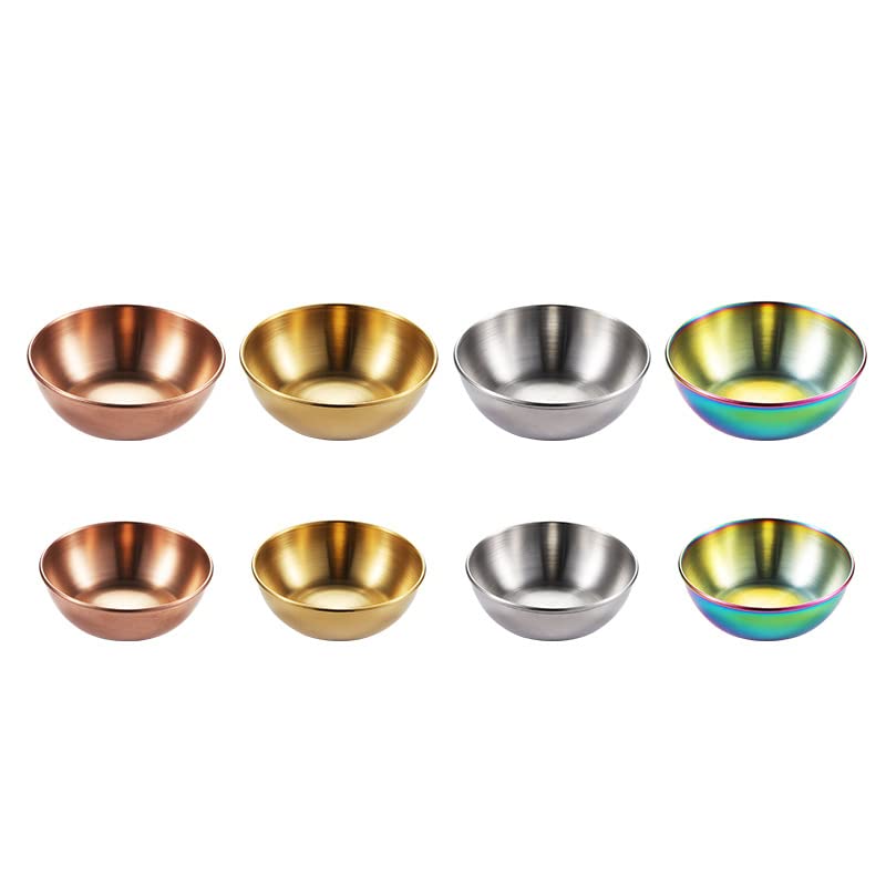 Hayuhone 12 Pack Stainless Steel Sauce Dishes, Gold Mini Saucers Bowl Round Seasoning Dishes Sushi Dipping Bowl Appetizer Plates, 3.15inch