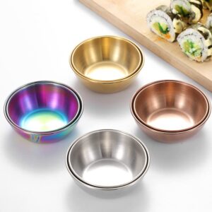 Hayuhone 12 Pack Stainless Steel Sauce Dishes, Gold Mini Saucers Bowl Round Seasoning Dishes Sushi Dipping Bowl Appetizer Plates, 3.15inch