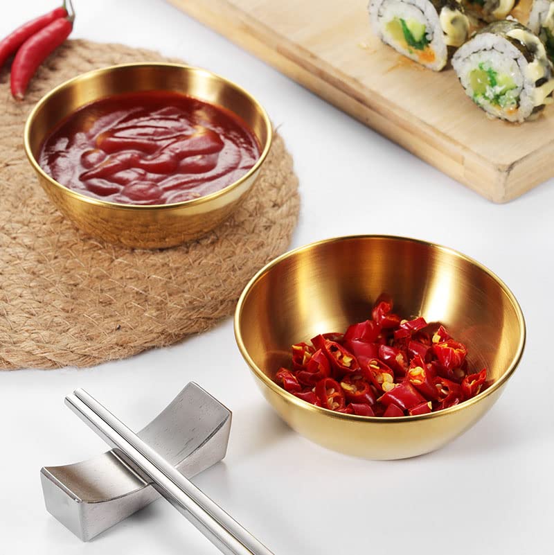 Hayuhone 12 Pack Stainless Steel Sauce Dishes, Gold Mini Saucers Bowl Round Seasoning Dishes Sushi Dipping Bowl Appetizer Plates, 3.15inch