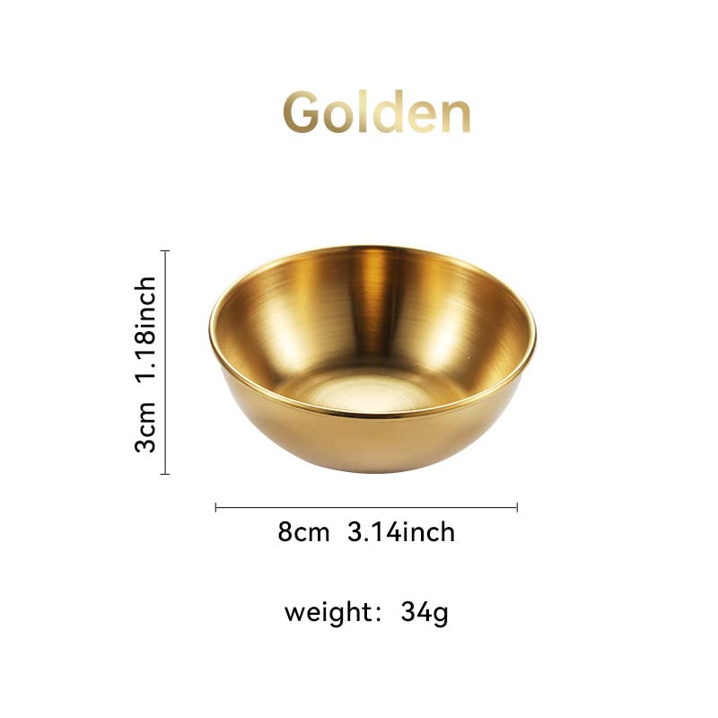 Hayuhone 12 Pack Stainless Steel Sauce Dishes, Gold Mini Saucers Bowl Round Seasoning Dishes Sushi Dipping Bowl Appetizer Plates, 3.15inch