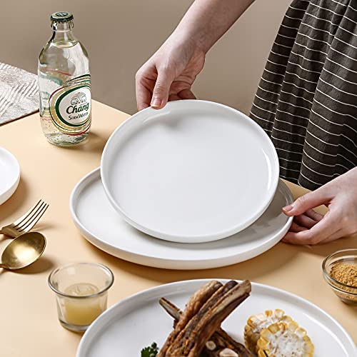 Ceramic Dinner Plates Set of 6, 9.8 Inch Ceramic Plates, Porcelain Round Dinner Plates, Plate Set-Dessert Salad Appetizer Pizza Pasta Round Kitchen Ceramic Serving Dishes, Salad Plates, White Plates