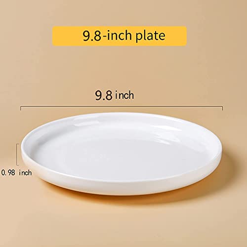 Ceramic Dinner Plates Set of 6, 9.8 Inch Ceramic Plates, Porcelain Round Dinner Plates, Plate Set-Dessert Salad Appetizer Pizza Pasta Round Kitchen Ceramic Serving Dishes, Salad Plates, White Plates