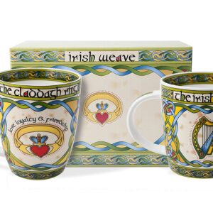 Royal Tara Irish Bone China Cup Set(Irish Claddagh and Harp) in a matching Gift Box from the Irish Weave Collection