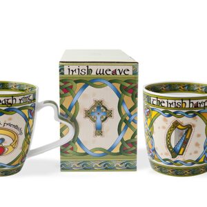 Royal Tara Irish Bone China Cup Set(Irish Claddagh and Harp) in a matching Gift Box from the Irish Weave Collection