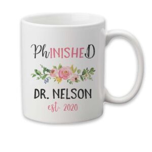 CANARY ROAD PhinisheD Coffee Cup | PhD Graduation Mug | Personalized PhD Gift | PHd Graduation Gift | Phinally Done | PhD Present