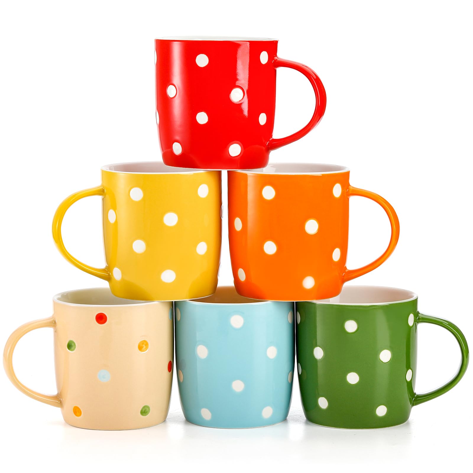 Elsjoy 6 Pack Polka Dot Coffee Mugs, 12 Oz Ceramic Coffee Mugs Colorful Porcelain Mug Set for Coffee, Tea, Milk, Hot Chocolate