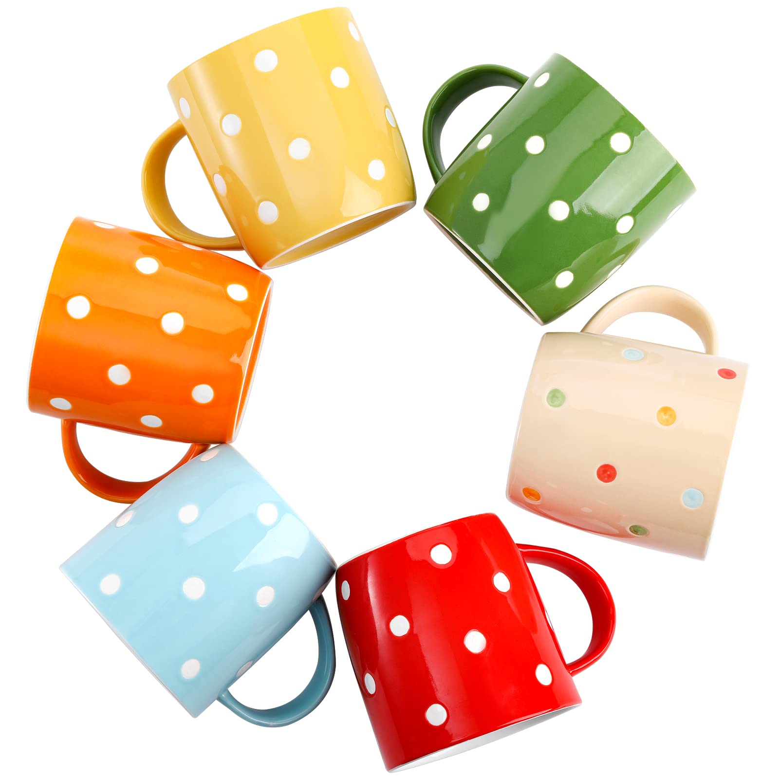 Elsjoy 6 Pack Polka Dot Coffee Mugs, 12 Oz Ceramic Coffee Mugs Colorful Porcelain Mug Set for Coffee, Tea, Milk, Hot Chocolate