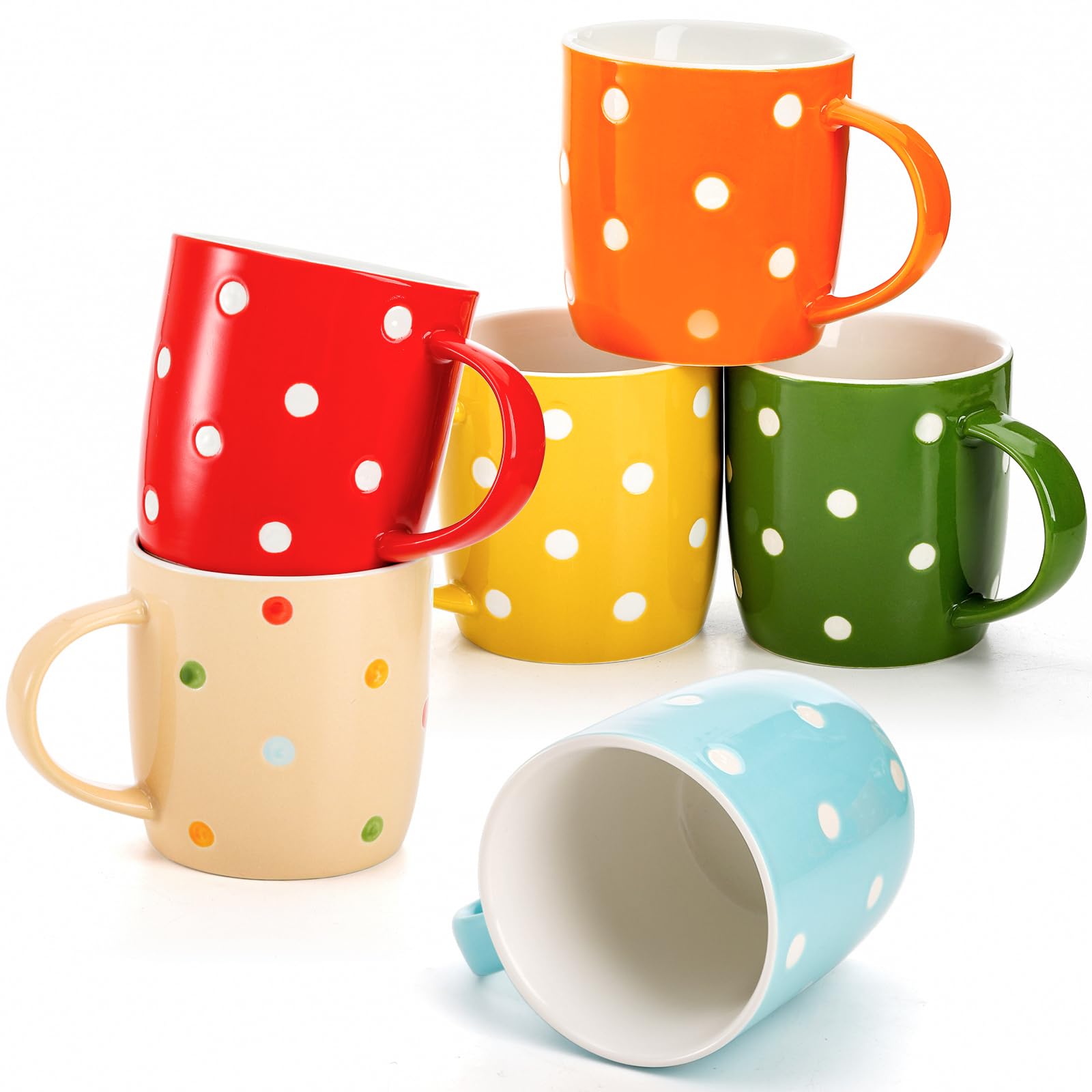 Elsjoy 6 Pack Polka Dot Coffee Mugs, 12 Oz Ceramic Coffee Mugs Colorful Porcelain Mug Set for Coffee, Tea, Milk, Hot Chocolate