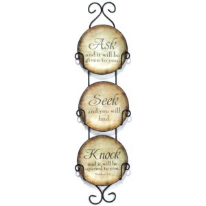 dicksons ask, seek, knock ceramic mini wall plates with metal display rack, set of 3