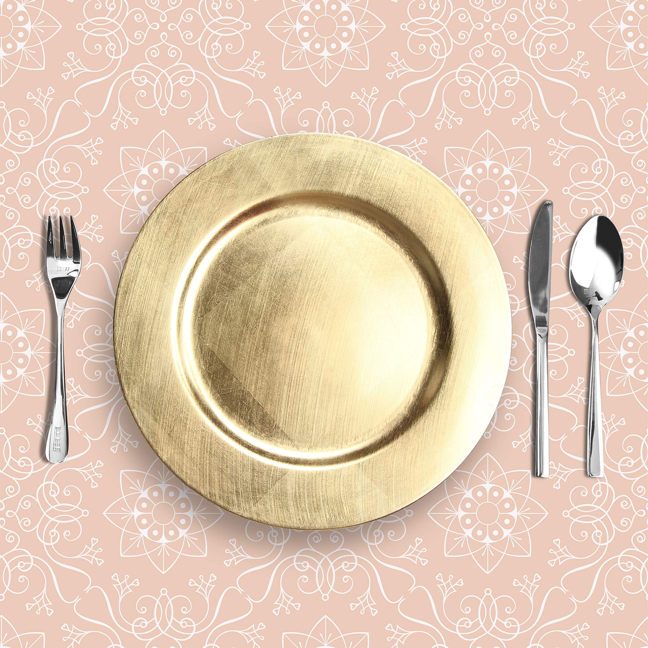 USA Party Flower 13 Inch Elegant Hand Brushed Finish Plastic Charger Plate Set of 12 (Gold)