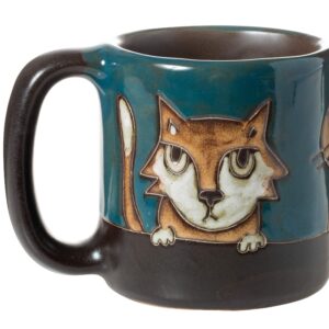 Mara Stoneware Teal Cats Kittens Kitties 16oz Handcrafted Mug