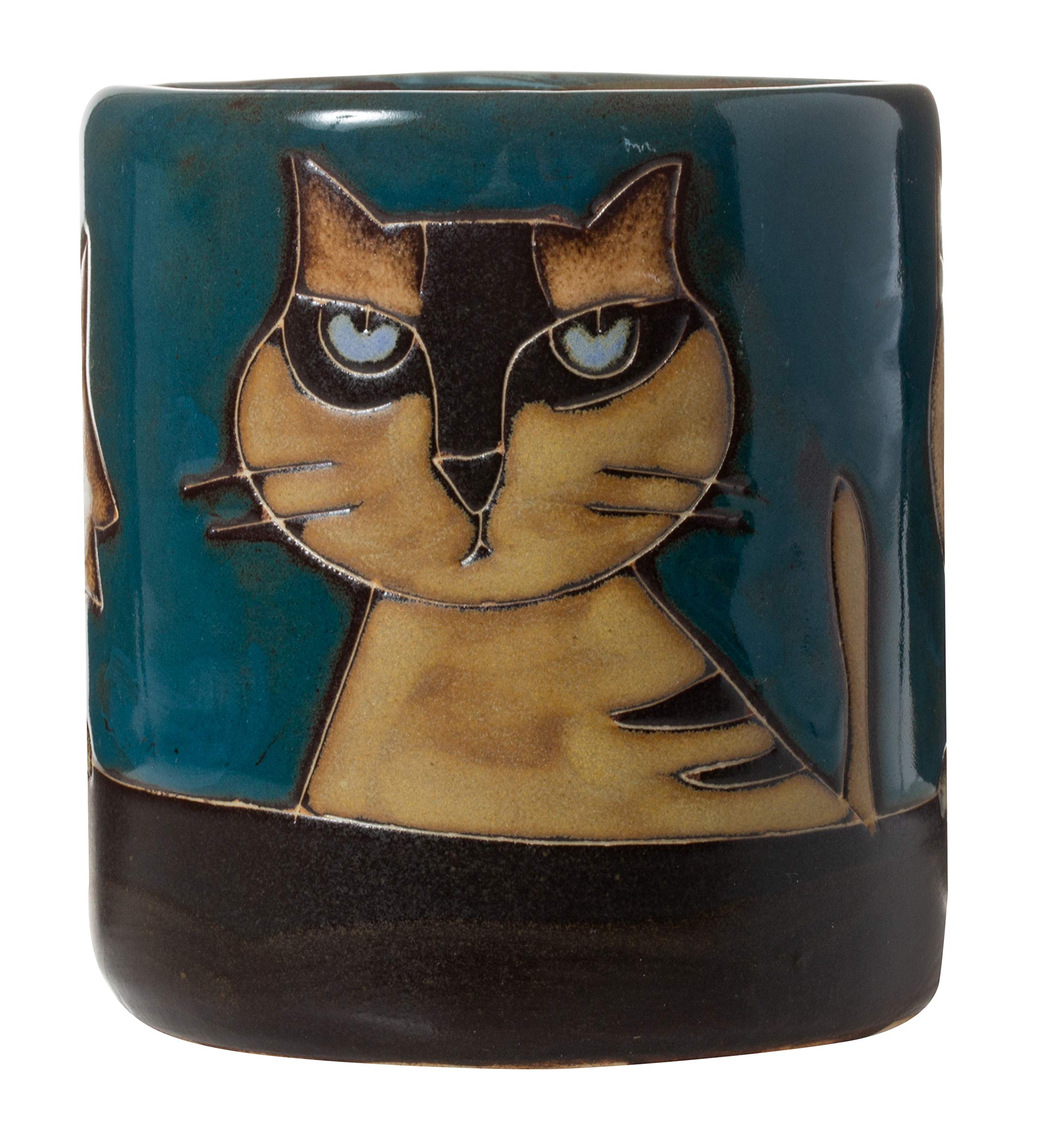 Mara Stoneware Teal Cats Kittens Kitties 16oz Handcrafted Mug