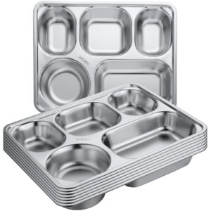 foaincore 8 pieces stainless steel divided dinner tray rectangular 5 sections dinner plates metal portion control plate divided plates campers compartment plates serving plate dividers