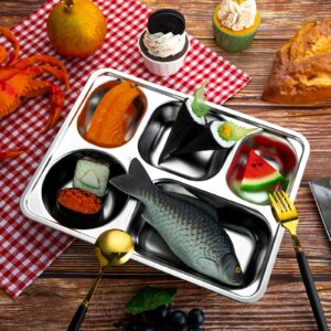 Foaincore 8 Pieces Stainless Steel Divided Dinner Tray Rectangular 5 Sections Dinner Plates Metal Portion Control Plate Divided Plates Campers Compartment Plates Serving Plate Dividers