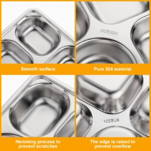 Foaincore 8 Pieces Stainless Steel Divided Dinner Tray Rectangular 5 Sections Dinner Plates Metal Portion Control Plate Divided Plates Campers Compartment Plates Serving Plate Dividers