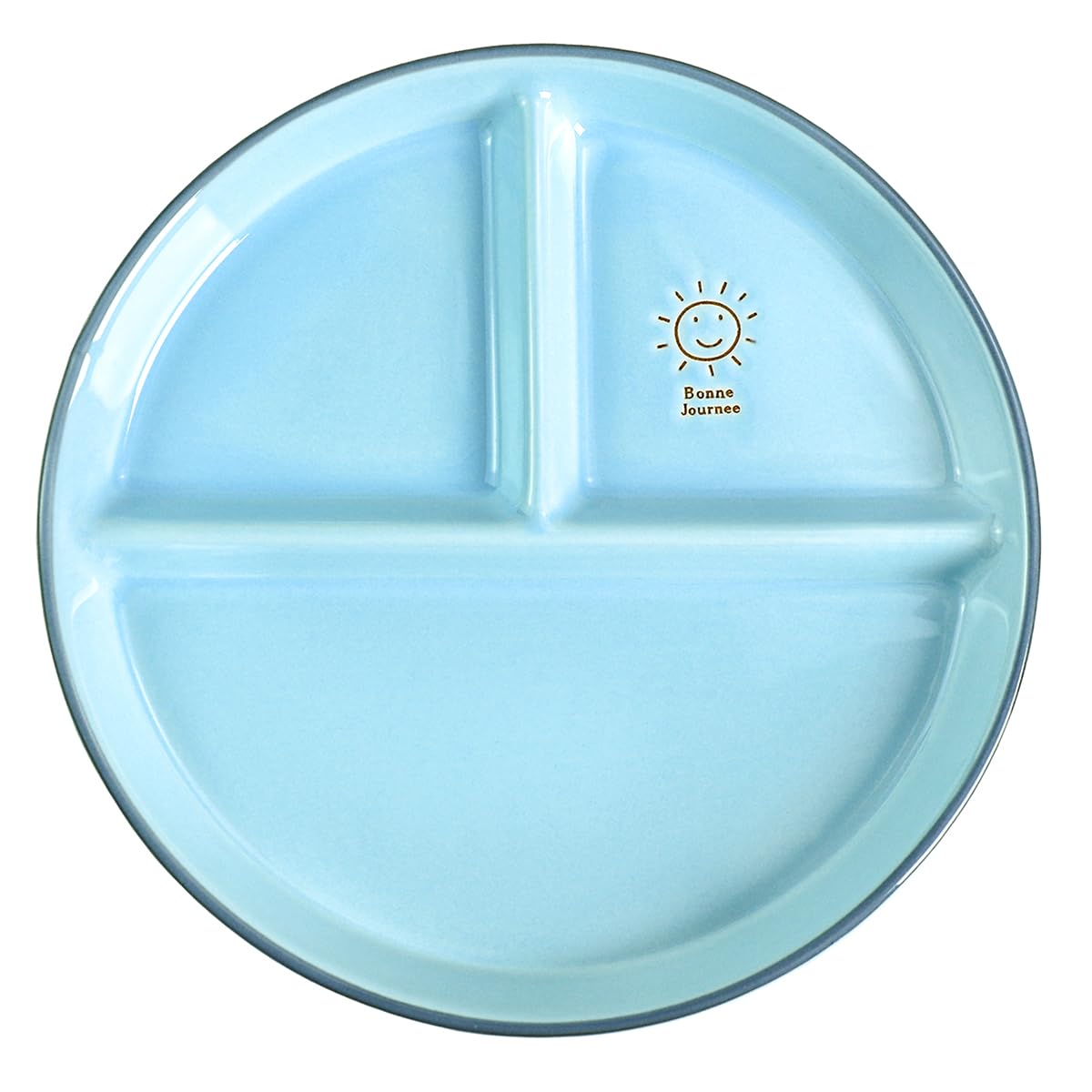 CoCoMe Round Smile Sun Ceramic Porcelain Divided Dessert Salad Plate Dinner Plate - 8 Inch (1, Blue)